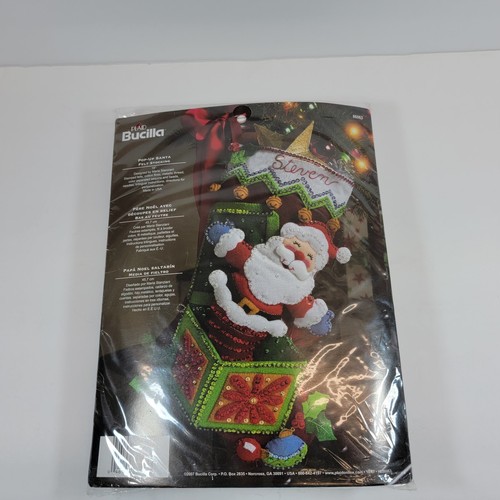 New 2007 Bucilla Jeweled Christmas Felt Stocking Kit POP UP SANTA 86063 ...