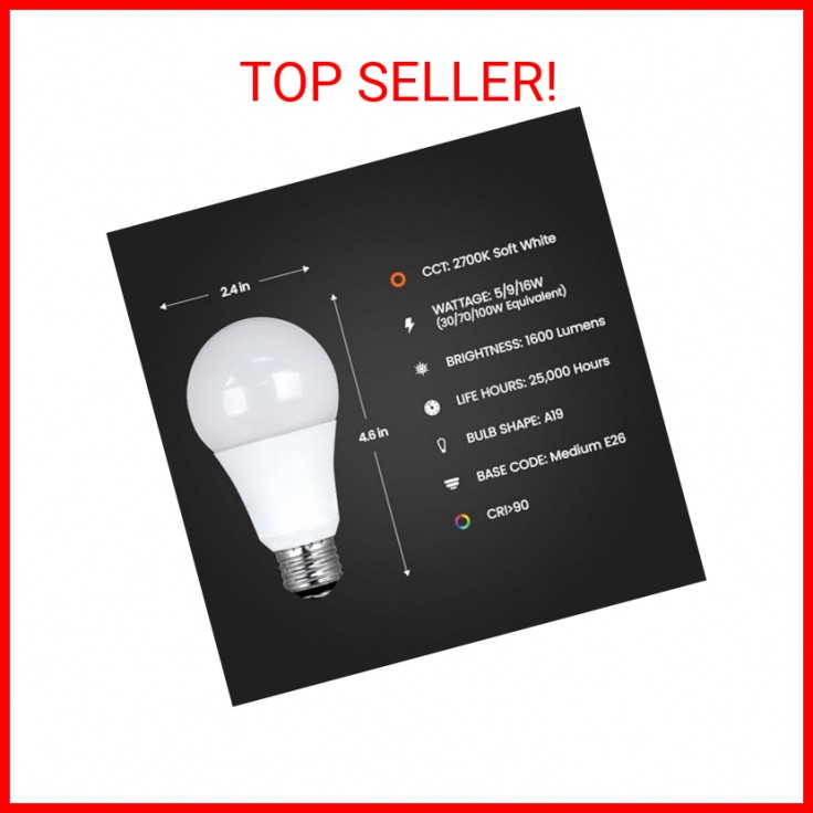 Feit Electric A19 LED Light Bulb, 3-Way Adjustable Wattage 30/70/100W ...