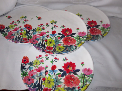 4 pc Rachel Zoe MELAMINE DINNER PLATES Colorful Spring Flowers 10 1/2 ...