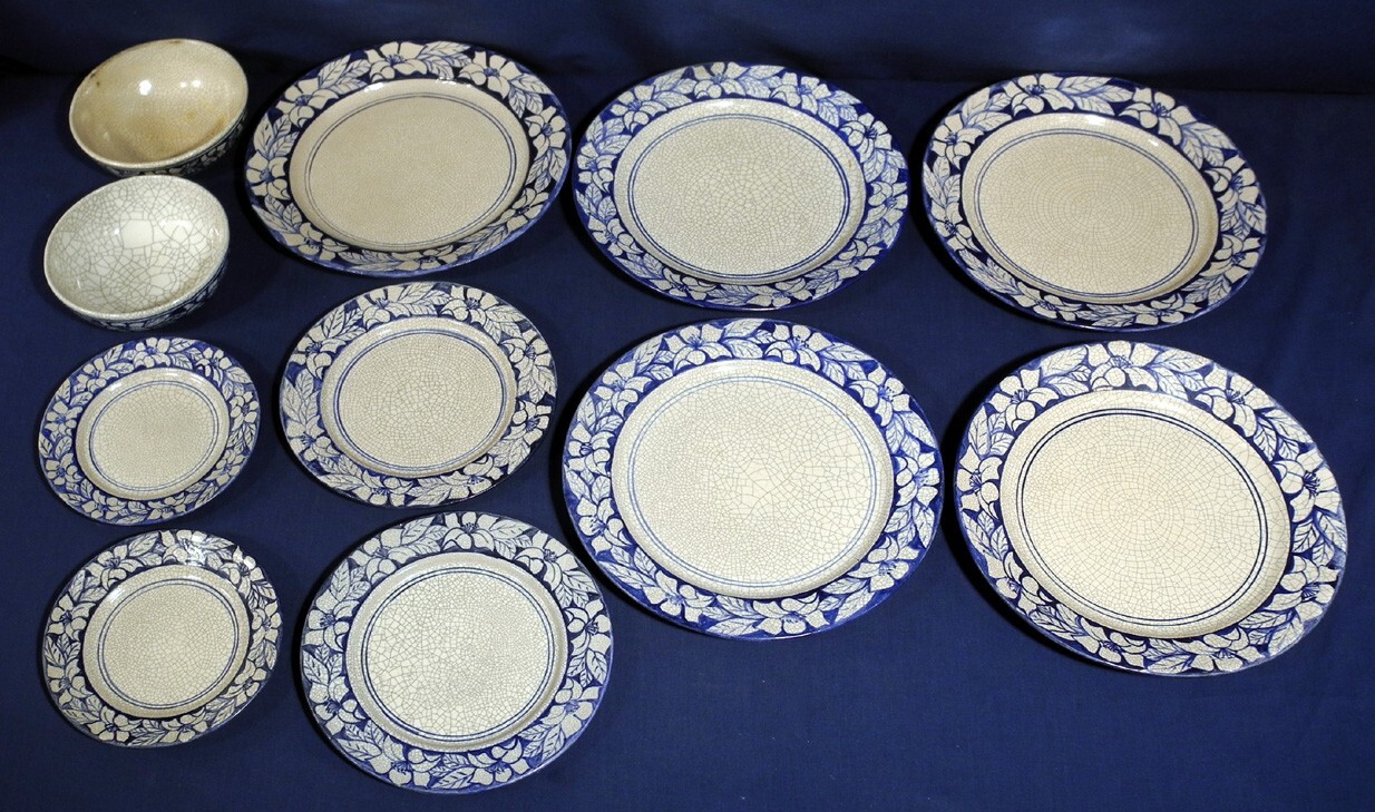 11 Vintage Antique Dedham Pottery Plates + Bowls Azalea pre 1928 ...