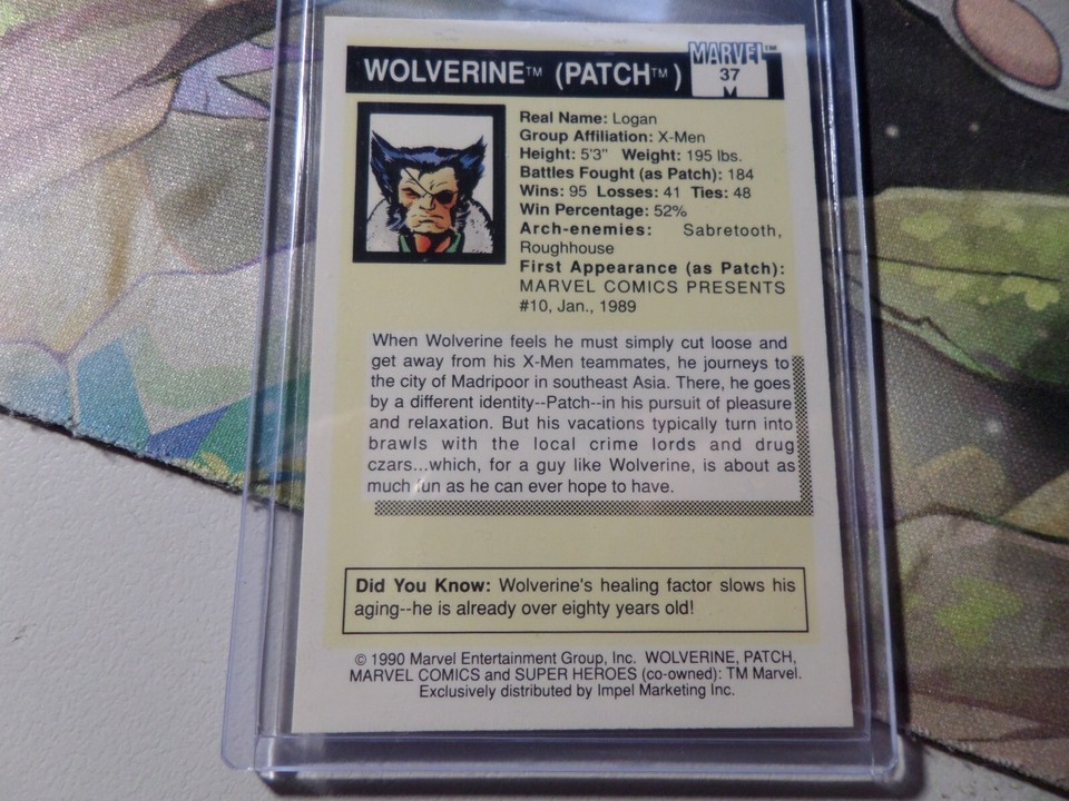 #37 Wolverine Patch 1990 Marvel Comics Universe Series 1 SuperHeroes ...