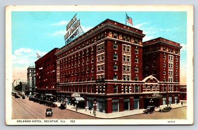 Postcard Orlando Hotel, Decatur, Illinois, Exterior Street View, Autos ...