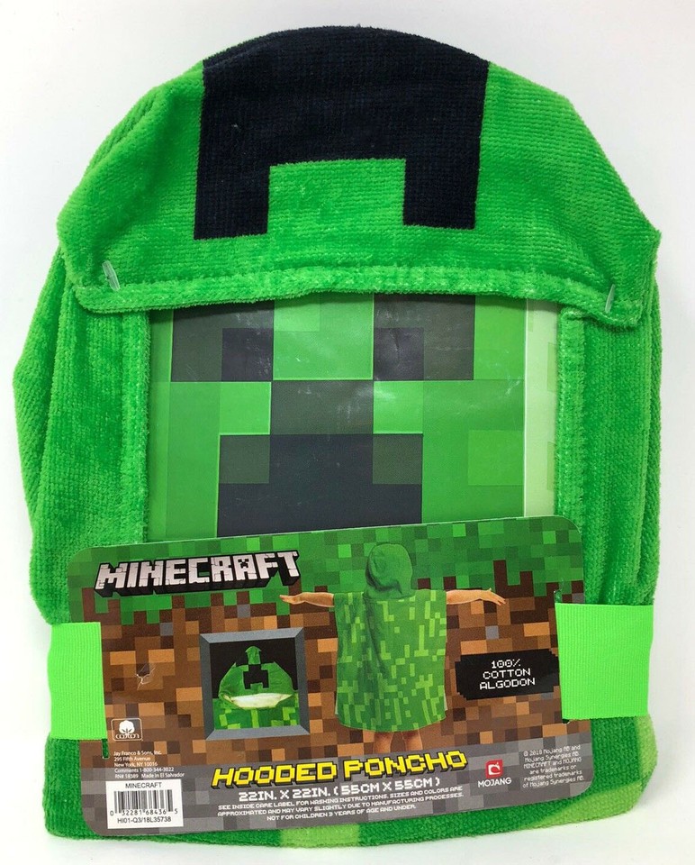 MINECRAFT Creeper Hooded Poncho Towel Beach Pool Bath Kids Child 22 ...