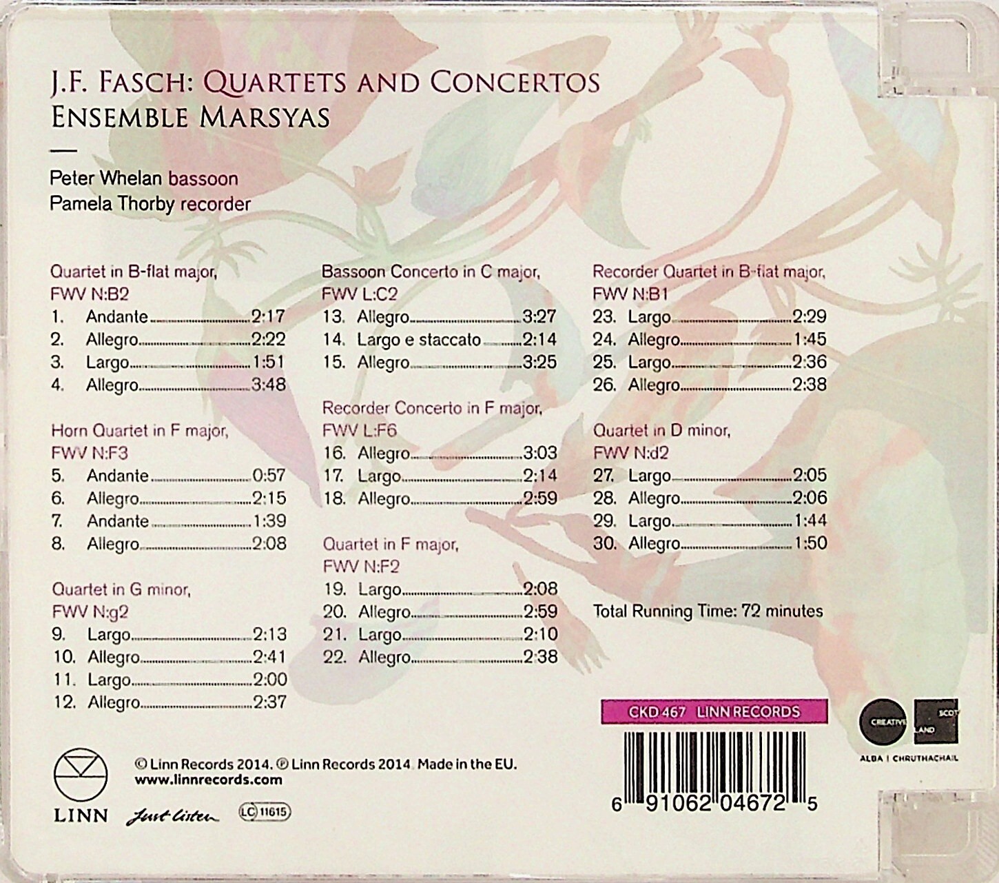 Fasch: Quartets & Concertos -Ensemble Marsyas SACD -Peter Whelan ...