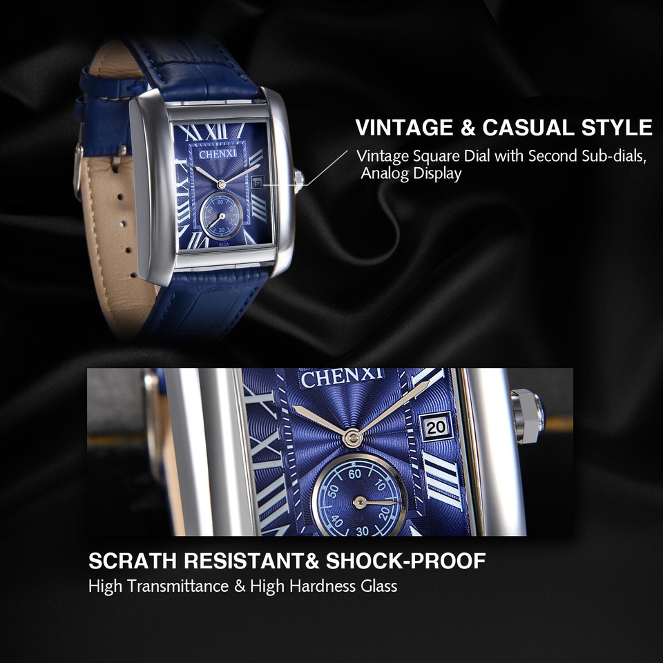 Men's Casual Retro Roman Numberals Square Dial Leather Date Quartz ...