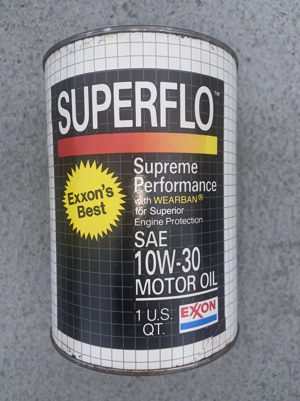 Vintage EXXON SUPERFLO Paper Can 1Qt SAE 10W-30 White Can Full RARE OIL ...