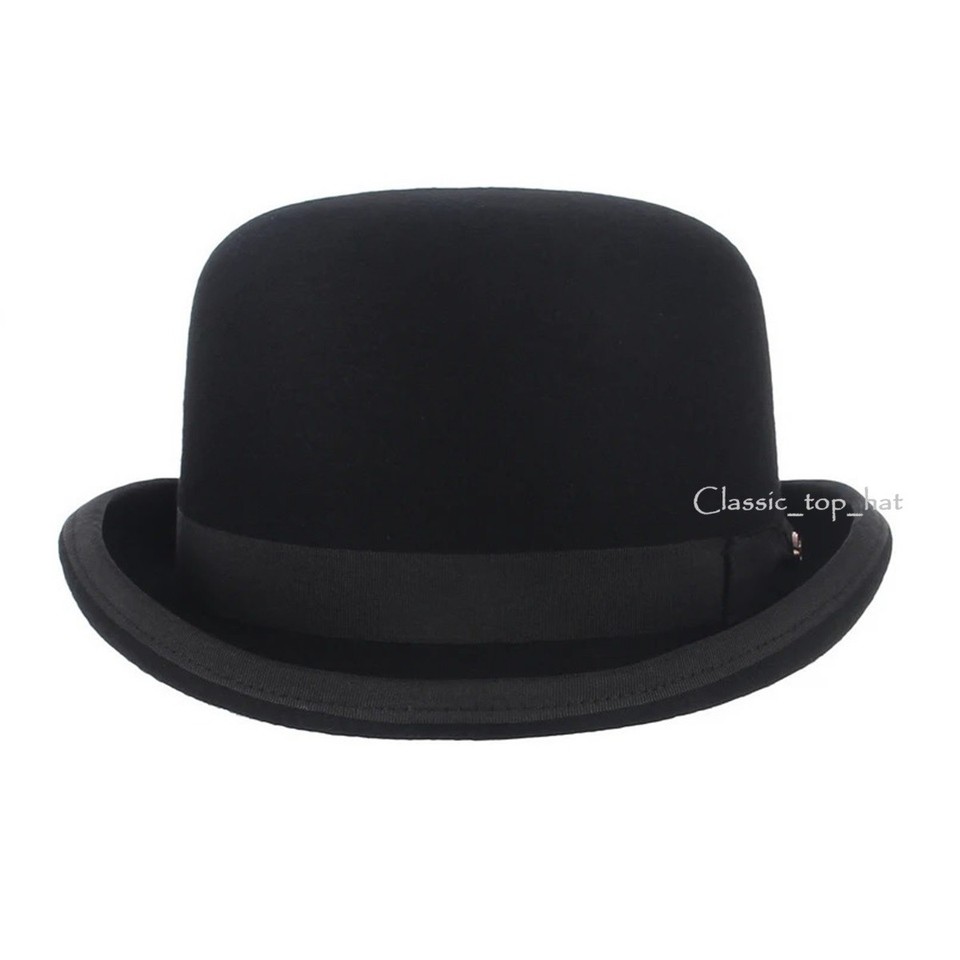 100% Wool Derby Hat Bowler Caps Black Traditional Victorian Style for ...