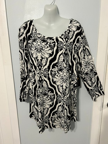 NWT JM Collection Black & White Paisley Top with 3/4 Sleeve Plus Size ...