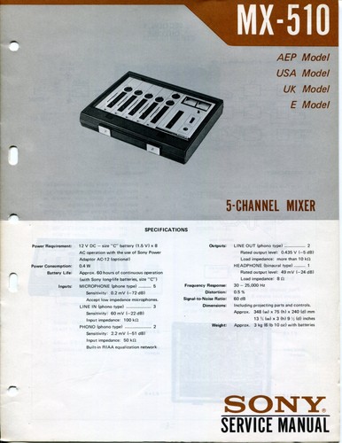 Sony Model MX-510 5 Channel Mixer Service Manual | eBay