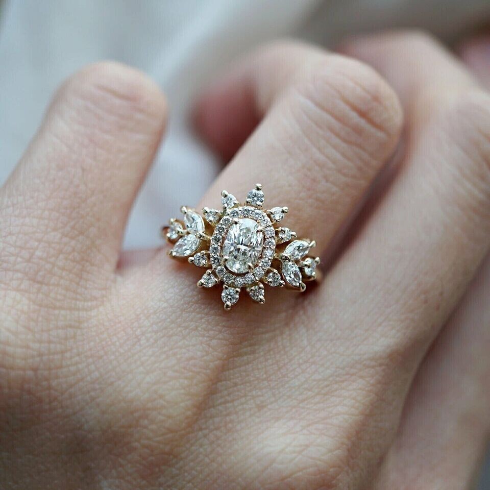 2Ct Oval Lab Created Diamond Women's Halo Engagement Ring 14K White ...
