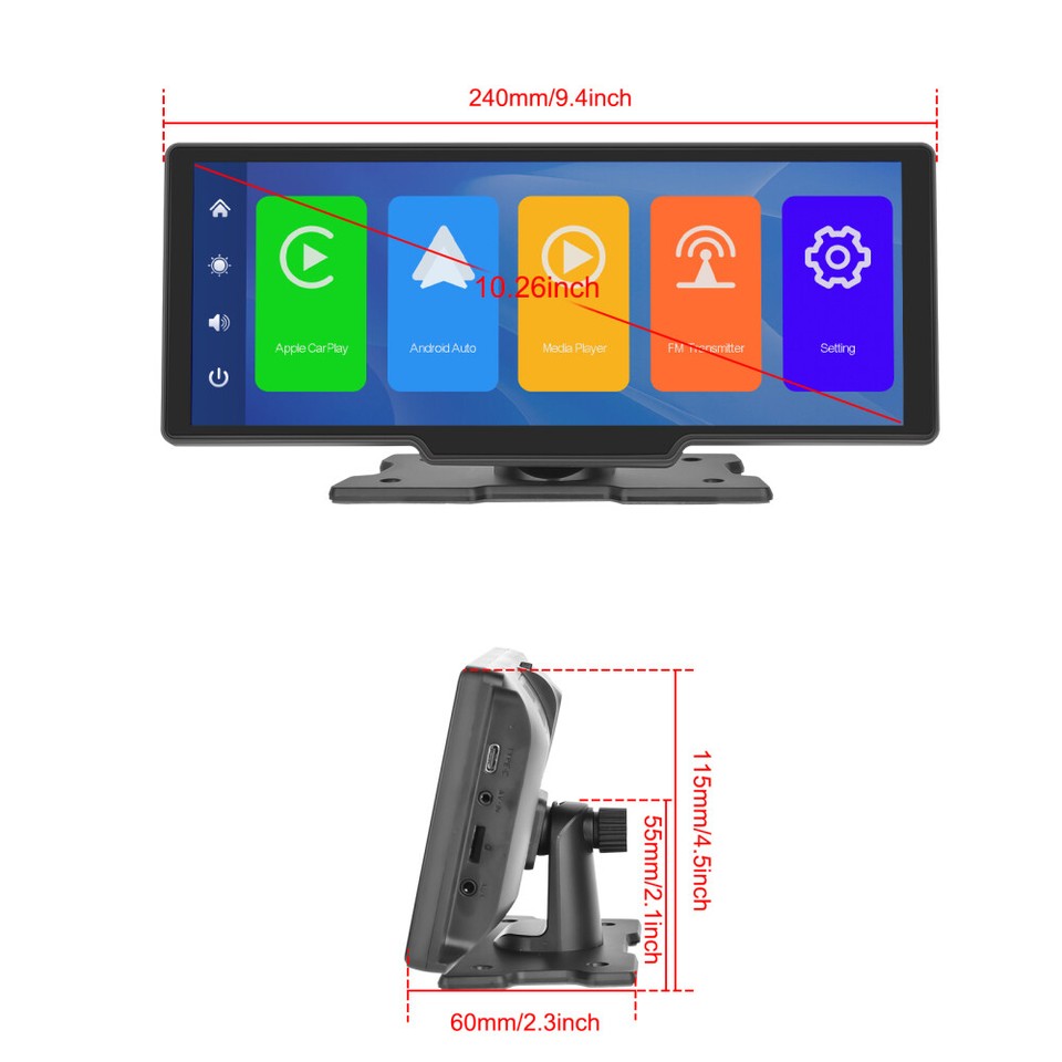 10.26" 2K Car Wireless Apple CarPlay Android Auto FM Touch Screen ...