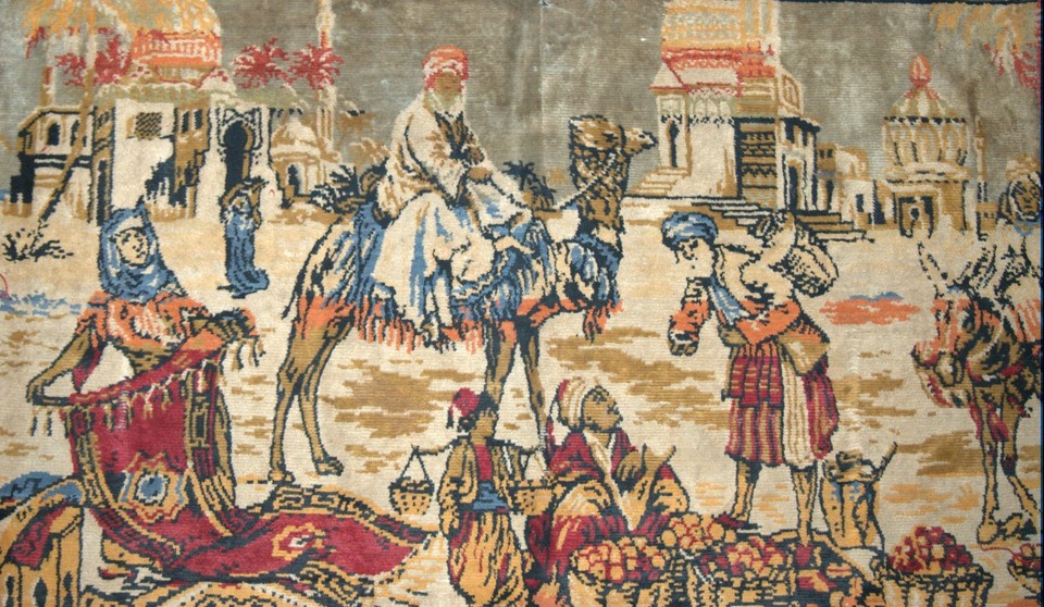 Vintage Islamic Arabic Wall Carpet Rug Oriental Desert Market Scene ...