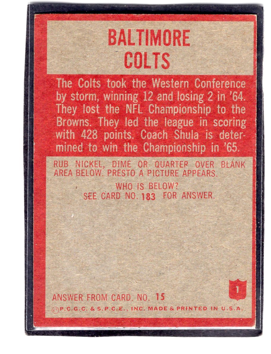 1965 BALTIMORE COLTS TEAM CARD - Philadelphia Football Card - # 1 | eBay
