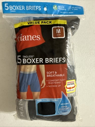 NWT Hanes 5 Pack Men's Tag Free Boxer Briefs Gray Black Size Medium 32 ...
