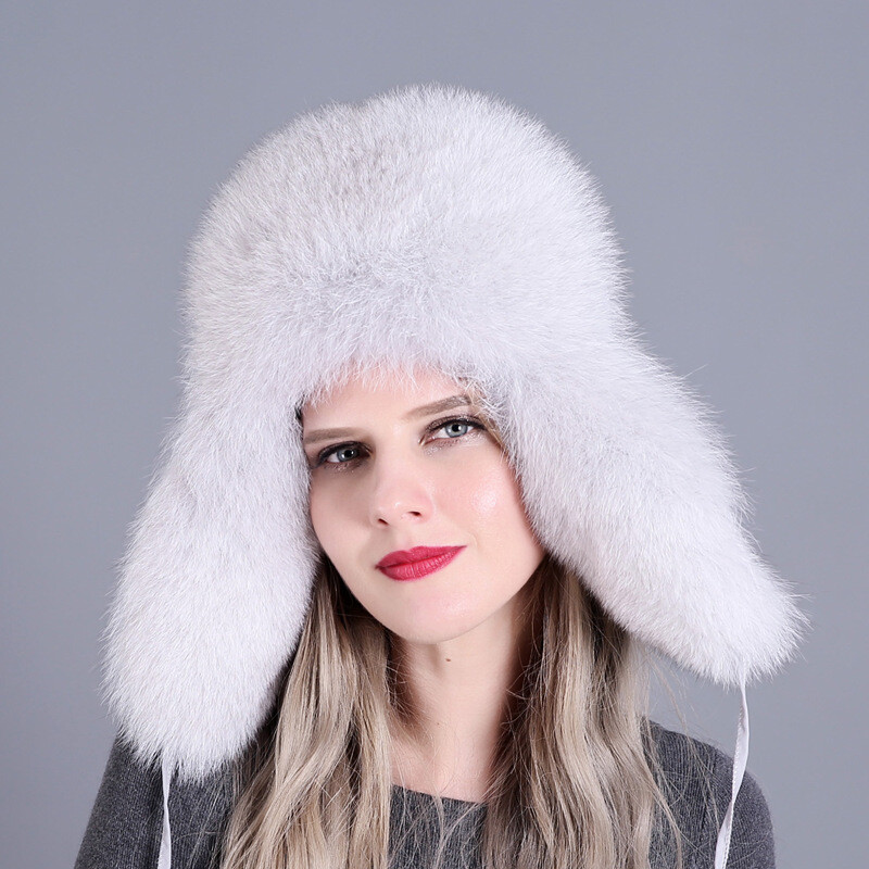 2023 Women Raccoon Fur Ushanka Trapper Hats Winter Thick Warm Fox Fur ...