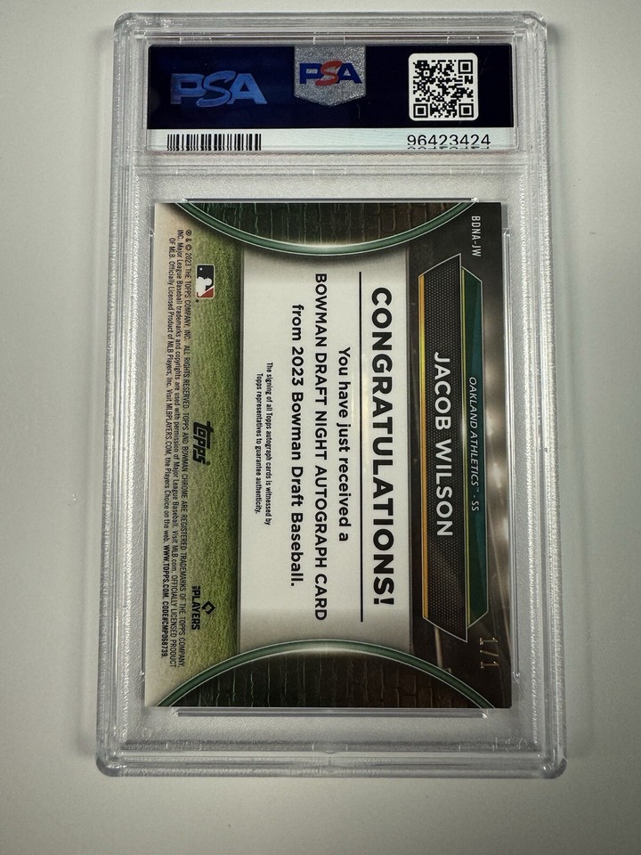 2023 Bowman Chrome JACOB WILSON Draft Night Superfractor 1/1 Auto Psa 8 ...