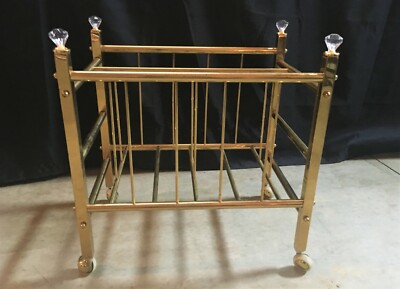 Vintage Mid Century Modern Brass Metal Rolling Magazine Rack, MCM Album ...