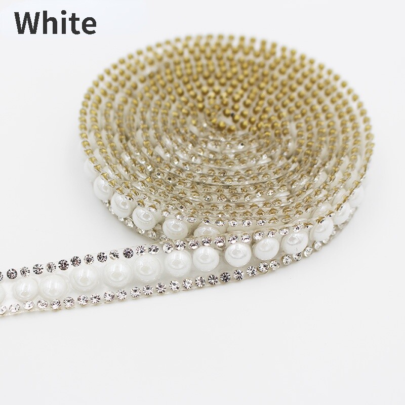 1yard Faux Pearl Trim Hotfix Tape Rhinestone Ribbon Iron Clothing ...