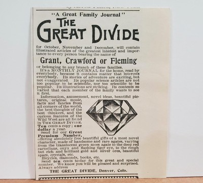 1893 Great Divide Publishing Denver CO Family Crawford Grant Fleming ...