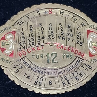 Brass 12-Year Pocket Calendar Perpetual 1972-1983- Hand-Painted-Incised ...