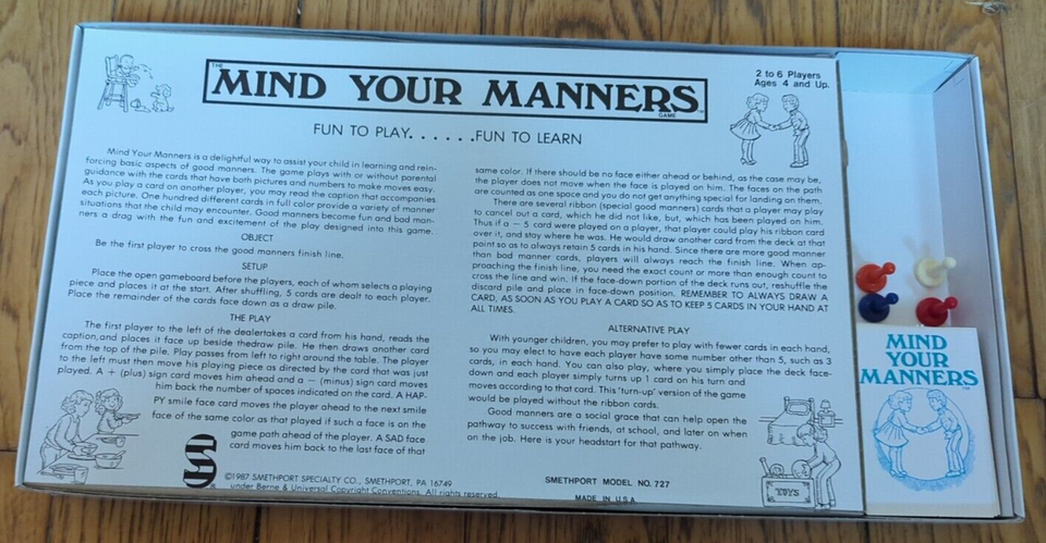 Vintage The Mind Your Manners Board Game (1987, Smethport) Complete | eBay