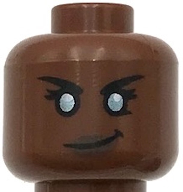Lego New Minifigure Reddish Brown Head Silver Eyes Black Eyebrows Smirk ...
