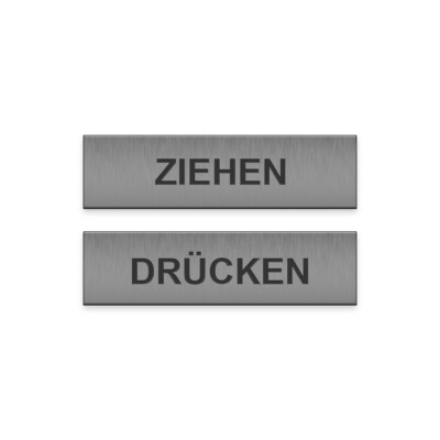 EDELSTAHL Schild Türschild Ziehen Drücken GRAVUR gebürstet ca 75 x 20 ...