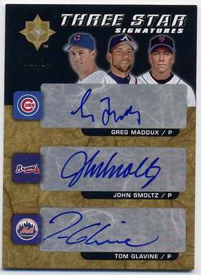 05 Ultimate Greg Maddux Tom Glavine John Smoltz 3 Star Auto SP 1/20 HOF ...