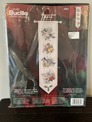 CHRISTMAS BIRDS BELLPULL--Peace Dove-Blue Jay-Partridge-Counted Cross ...