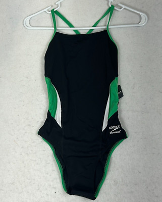 Speedo One Piece Swimsuit Black Green Edge Splice One Back Size 30 ...