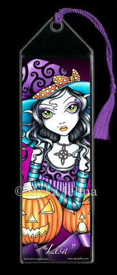 Halloween BOOKMARK Witch Pumpkin Fairy Art Print Lisa | eBay