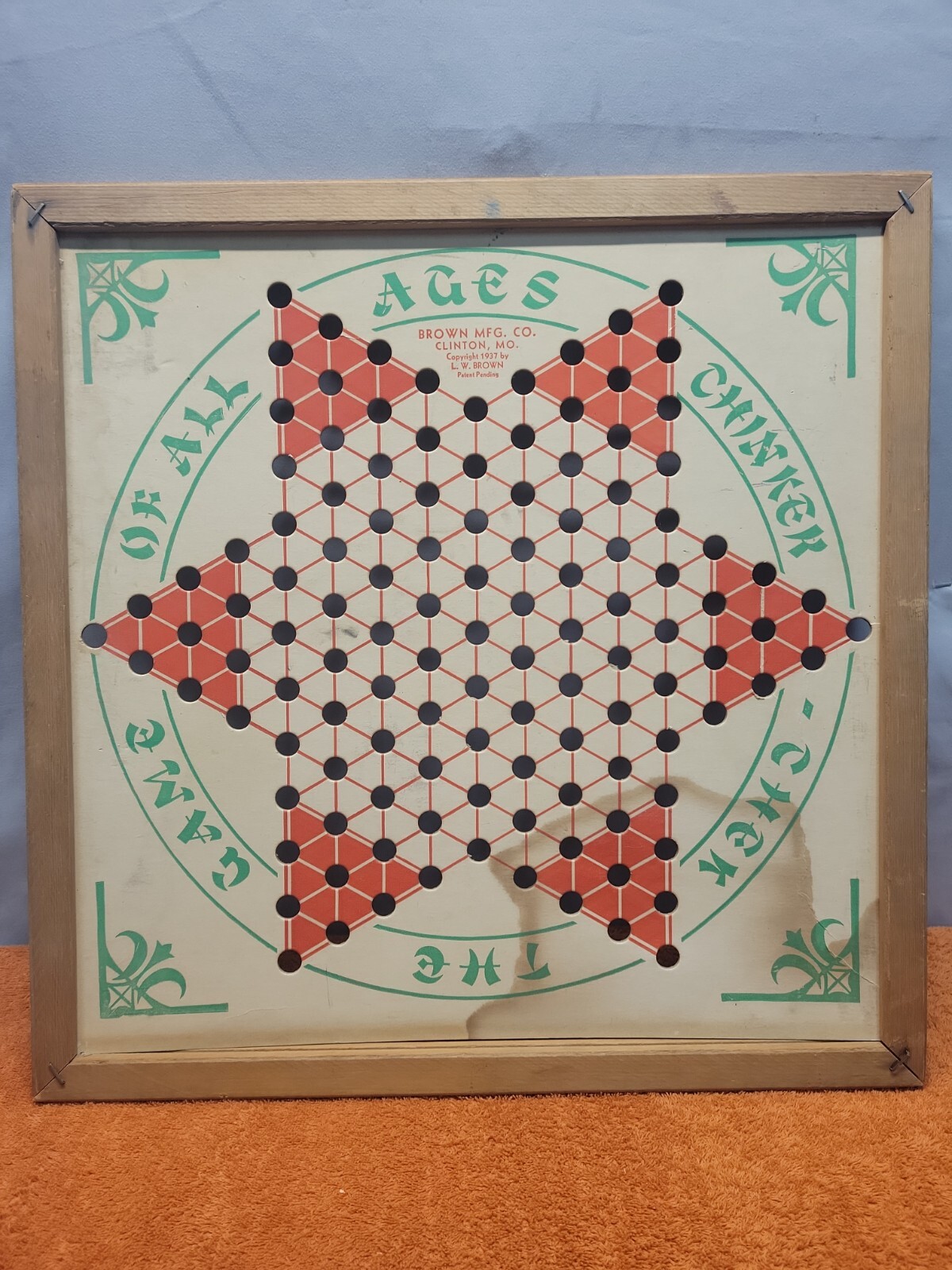H•Vintage Chinese Checkers Brown MFG Game Board 1937 NO Marbles | eBay