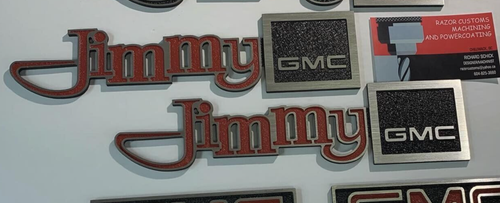 red/blk Jimmy Squarebody Emblems x2 cnc billet C10 c20 C30 Emblem Chevy ...