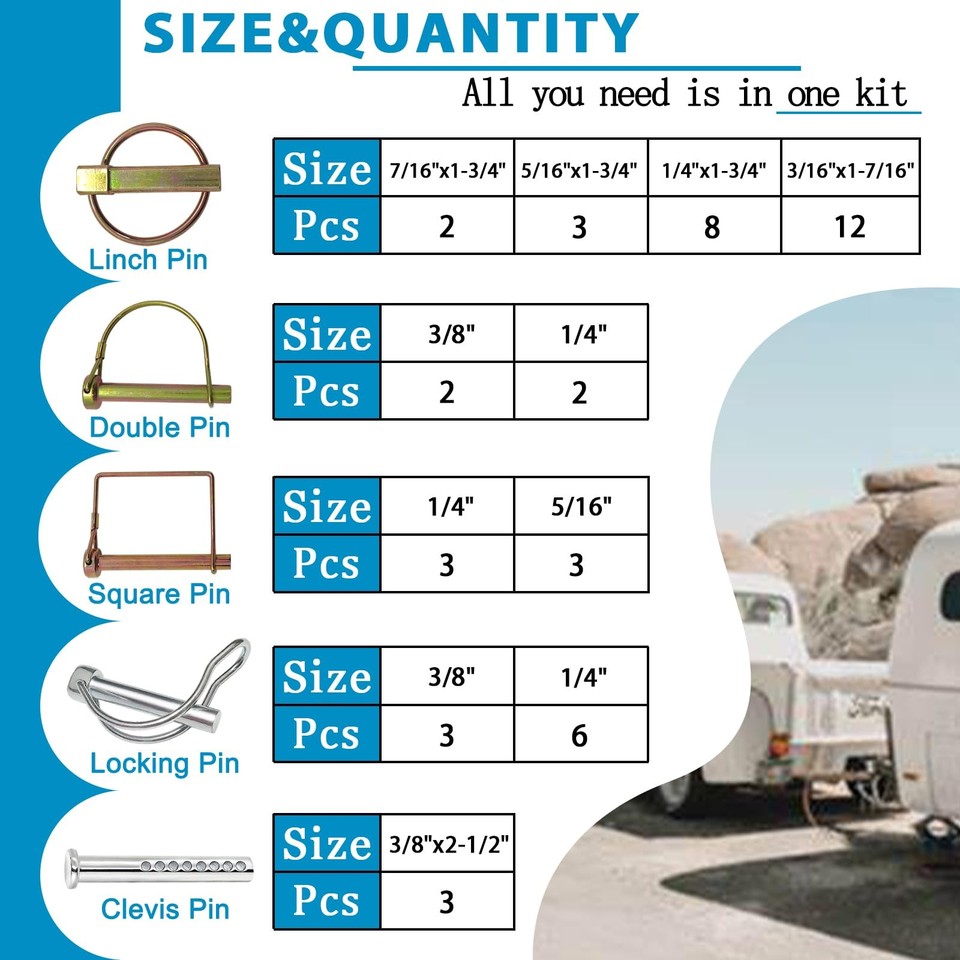 383 PCS Heavy Duty Pin Assortment Kit, Hitch Pins R Clip PIns/Hair Pins ...