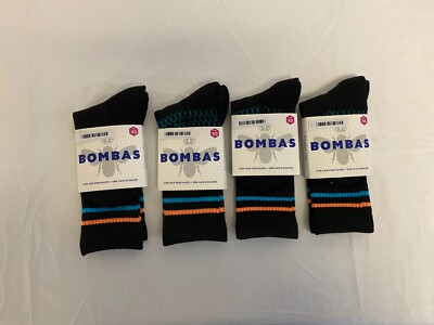 4 Pack Bombas Unisex Black Crew Socks, Extra Small | eBay