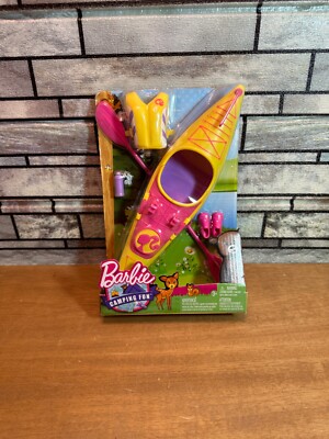 Barbie Camping Fun Kayak Rolling Yellow Boat w Pedal & Life Vest, Free ...