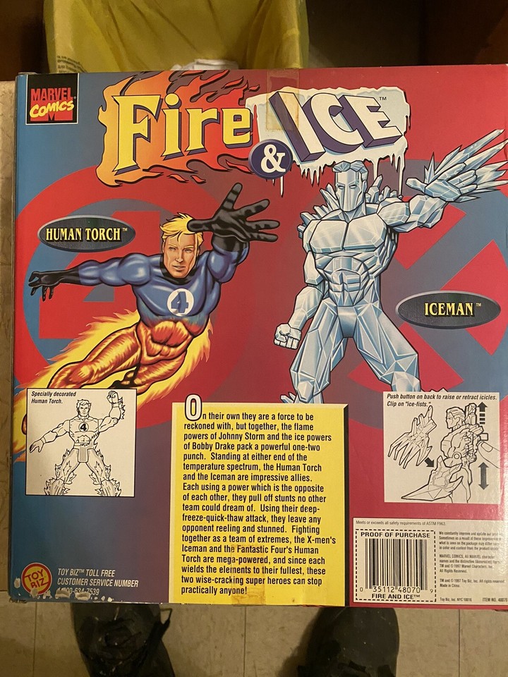 Marvel Fire and Ice Action Figures, Human Torch Iceman Toybiz New in ...