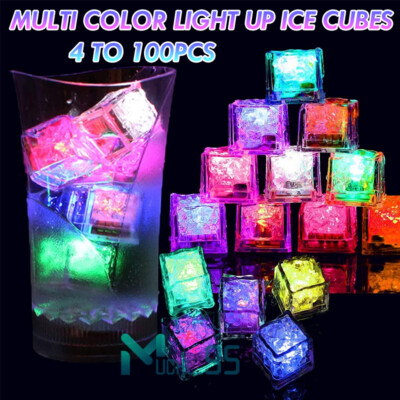 4 - 100 PCS Waterproof LED Light Up Ice Cubes for Drinks Party 7 Colors ...