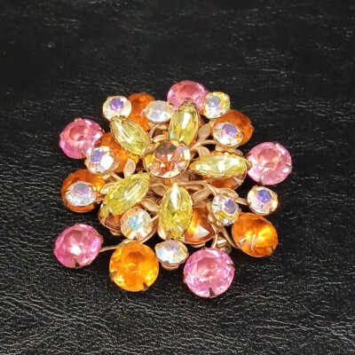 Vintage Flower Pin Brooch Multicolor Rhinestone AB Crystal. 12-178 | eBay