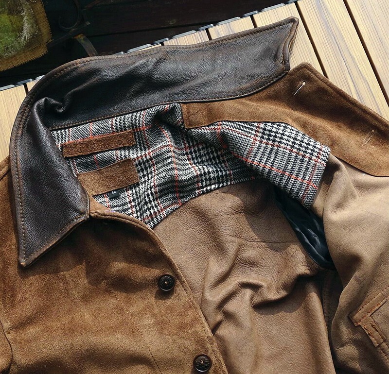 Mens Slim Vintage Style Casual American Wild West Jacket Suede Cowhide ...