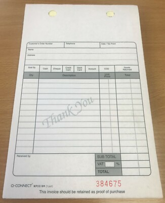 KF32109 Q-Connect 3 Part Counter Sales Receipts (packs of 75) | eBay UK