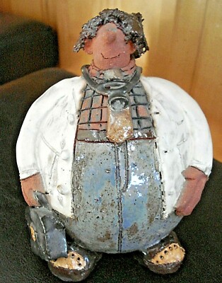 Vtg. 1978 Fat Clay Doctor Figurine Hand Made Folk Art Signed Meadows M3 ...