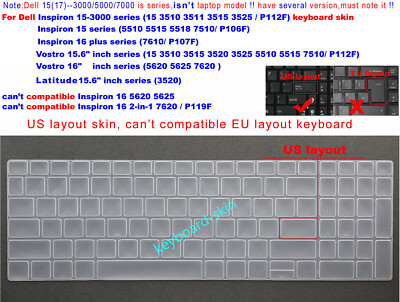 Keyboard Skin For Dell Inspiron 15 3510 P112F 5510 P106F 16 plus 7610 ...