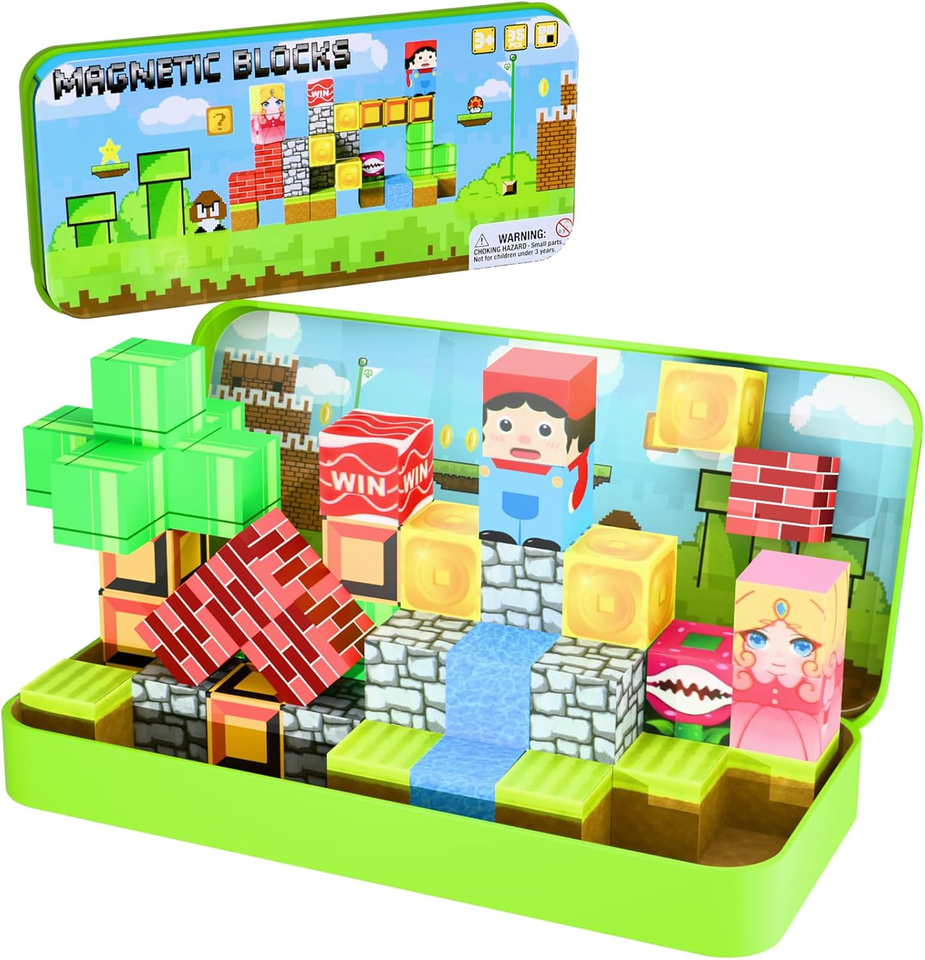 Mini Magnetic Blocks with Metal Tin, Forest Travel Toys for Kids Ages 4 ...