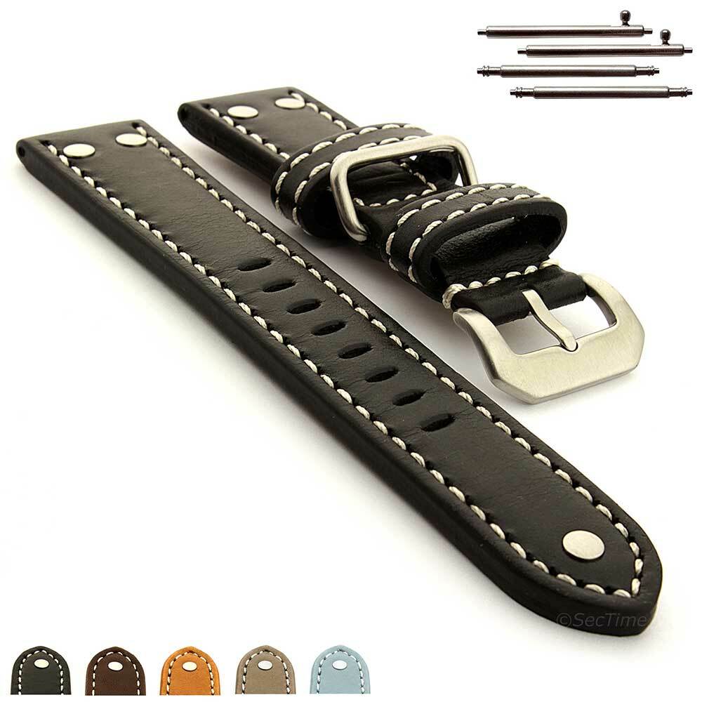 Riveted Genuine Leather Military Watch Strap Band SS Buckle 22 24 26 ...