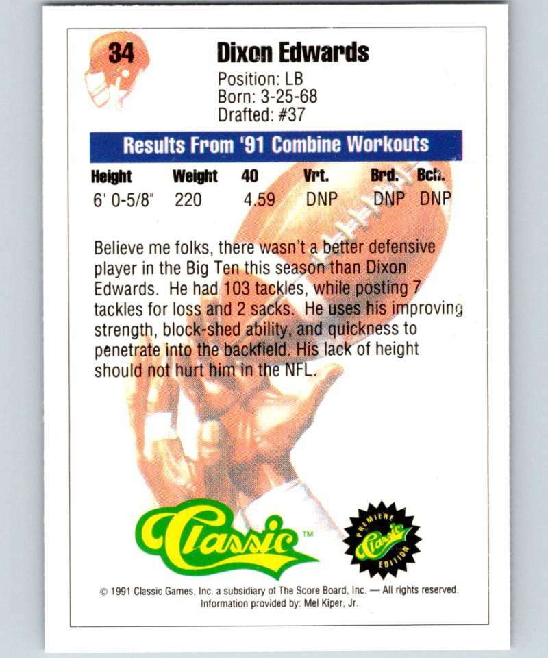 Dixon Edwards 1991 Classic #34 (BOX 44) ID:17771 | eBay