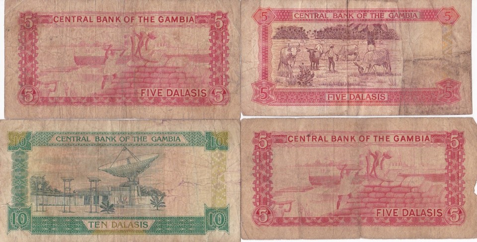 P-004596 Set of 4 banknotes Gambia 5, 10 Dalasis 1972-95 F | eBay
