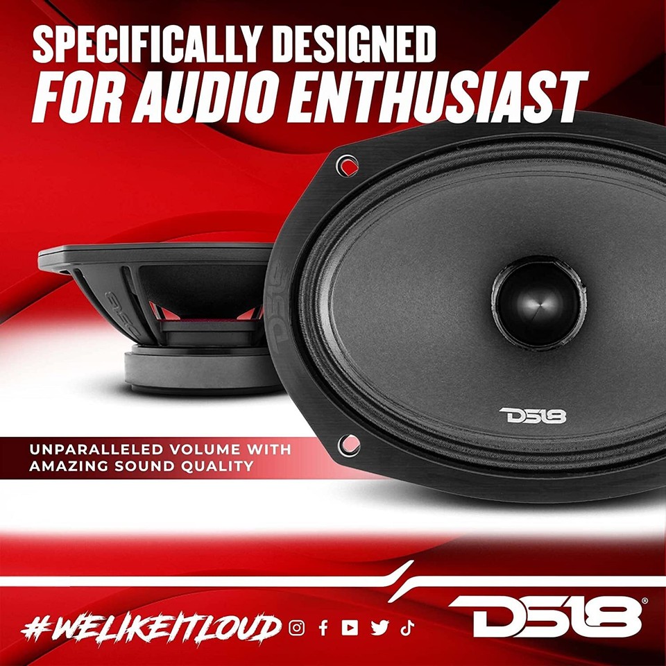 DS18 PRO-ZXI694BM 6x9" Mid Range Bass 600 Watt 4-Ohm Bullet Car Audio ...