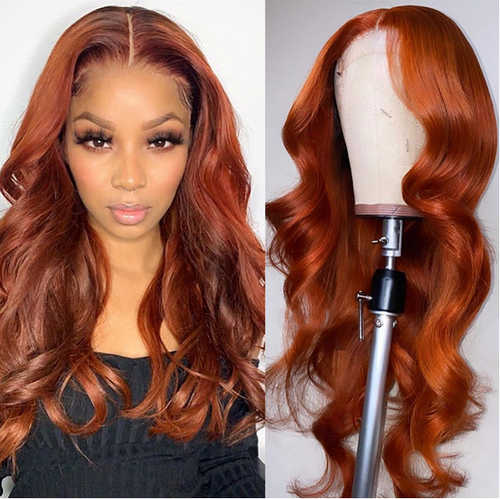 Copper Red Wig Long Wavy Straight Glueless Wavy Long Synthetic Lace ...