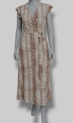 Bar III Women's Beige Snakeskin Print Ruffled Wrap Dress Petite Size ...